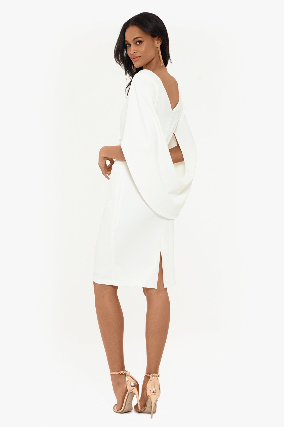 Petite "Jordan" Short Scuba Crape Draped Back Dress – Betsy & Adam