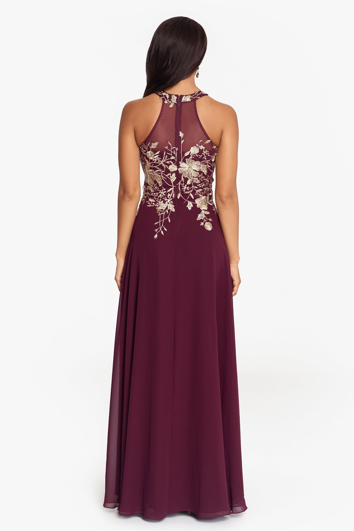 "Celeste" Long Embroidered Chiffon Gown – Betsy & Adam