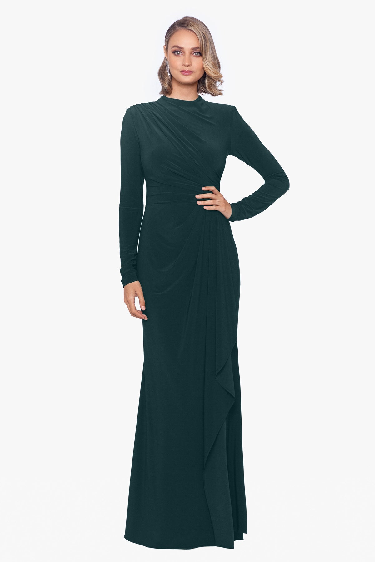 "Jeanette" Long Sleeve Stretch Knit Side Ruffle Dress – Betsy & Adam