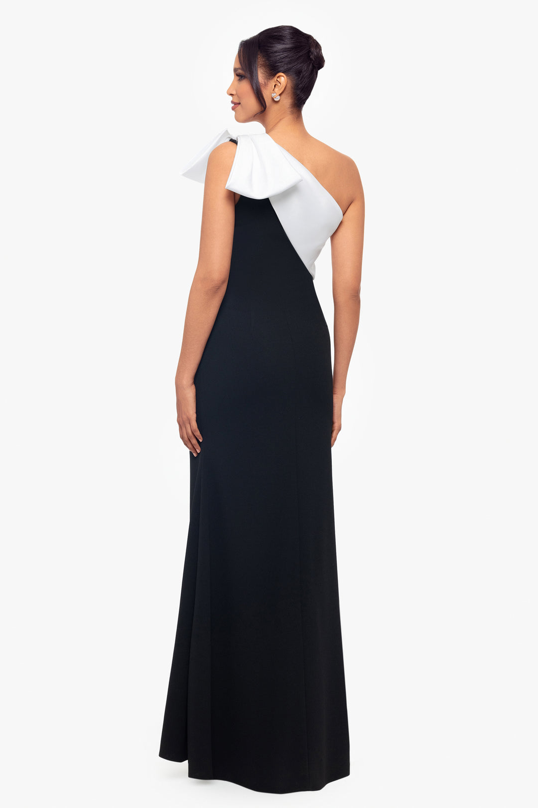 "Carmela" Long Scuba Crepe Dress with Satin Bow – Betsy & Adam