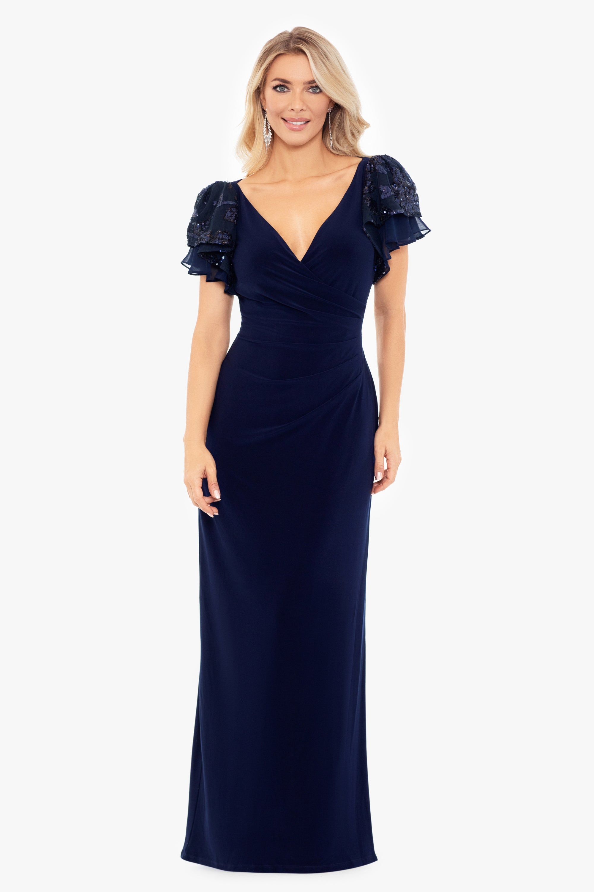 Petite "Jennifer" Long Jersey Knit Sequin Sleeve Dress